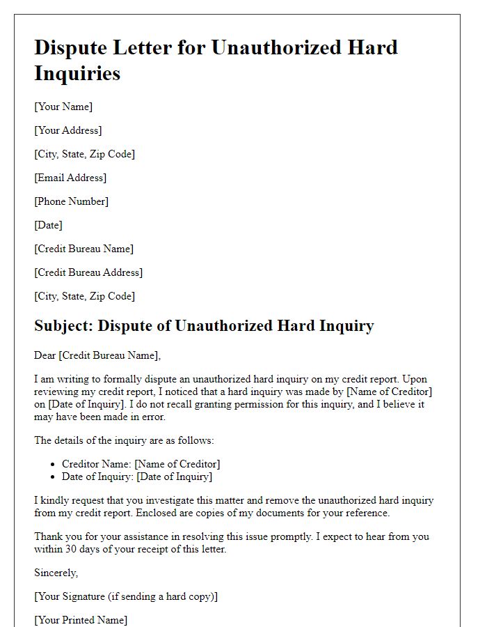 Letter Template For Removing Hard Inquiries Free Samples In PDF