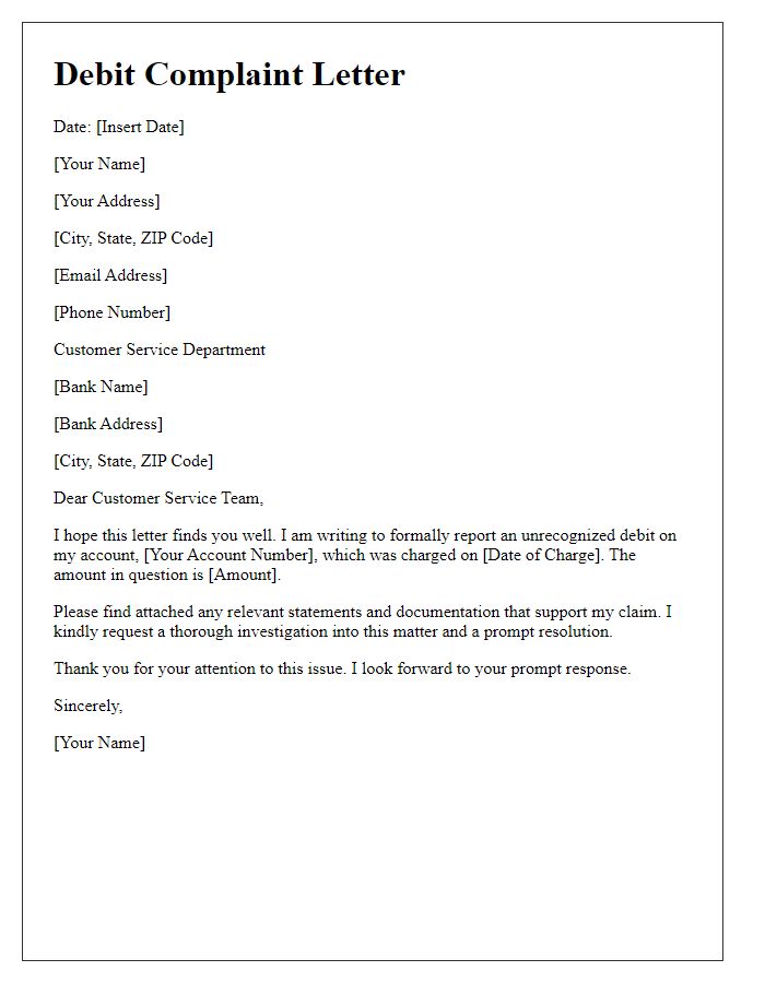 Letter Template For Unauthorized Transaction Complaint Free Samples